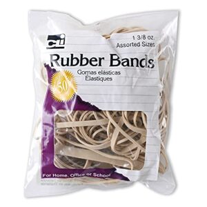 charles leonard rubber bands, 3/8 ounce bags, amber, assorted sizes (56381)