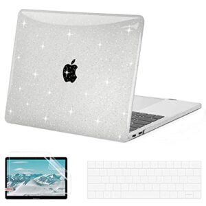 g jgoo compatible with macbook air 13 inch case 2022 2021 2020 2019 2018 release m1 a2337 a2179 a1932 touch id, clear macbook air case, glitter hard shell case + 2 keyboard cover + screen protector