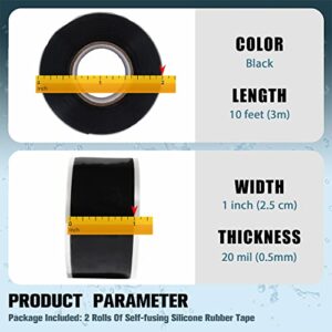 VOTMELL 2 Rolls 1in(W) X 10ft(L) Self Fusing Silicone Tape,Waterproof Rubber Tape, Water Leak Seal Tape,Rescue Tape,Plumbing Hose Repair Tape, Without Adhesive,Black