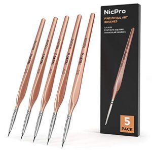 nicpro detail paint brushes 5 pcs extra fine tip 000 professional miniature painting artist set round 3/0 for micro watercolor oil acrylic craft models rock army paint by number for adult