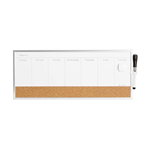 U Brands Magnetic Dry-Erase Weekly Calendar Board, 18 X 7.5 Inches, Silver Aluminum Frame