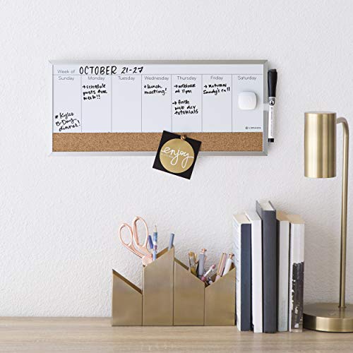 U Brands Magnetic Dry-Erase Weekly Calendar Board, 18 X 7.5 Inches, Silver Aluminum Frame