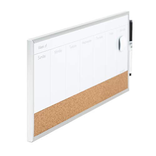 U Brands Magnetic Dry-Erase Weekly Calendar Board, 18 X 7.5 Inches, Silver Aluminum Frame