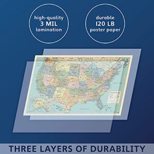 2 Pack - World Map Poster & USA Map Chart [Tan/Color] (Laminated, 18” x 29”)