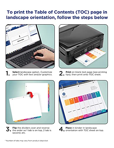 Avery 8-Tab Dividers for 3 Ring Binders, Customizable Table of Contents, Multicolor Tabs, 6 Sets (11186)