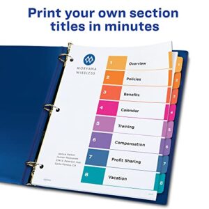 Avery 8-Tab Dividers for 3 Ring Binders, Customizable Table of Contents, Multicolor Tabs, 6 Sets (11186)