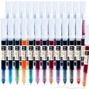 liquid ink rolling ball stick pens, extra fine point (0.5mm) rollerball pens, fine tip 24-pack multicolor ink pen for writing