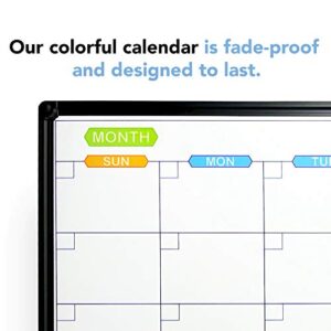 JILoffice Dry Erase Calendar Whiteboard - Magnetic White Board Calendar Monthly 36 X 24 Inch, Black Aluminum Frame Wall Mounted Board for Office Home and School