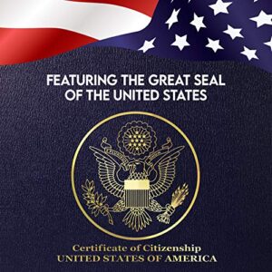 US Citizenship Certificate Holder | US Citizenship Gifts | 2023 Naturalization Certificate Padded Holder with Cover. Golden Great Seal of The United States.