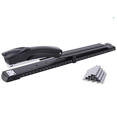 Craftinova Long Reach Stapler,Include 2000 Staples. Full Strip，20-25 Sheet Capacity,with Built-in Ruler and Adjustable Locking Paper Guide, Black