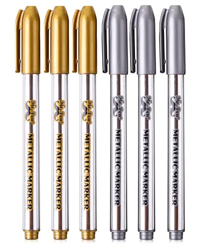 Mr. Pen- Metallic Paint Markers, 6 Pack, Silver and Gold, Silver Paint Marker, Gold Ink Pen, Silver Pen, Silver Markers Permanent Metallic, Silver Ink Pen, Gold Metallic Marker, Gold Marker, Gold Pen