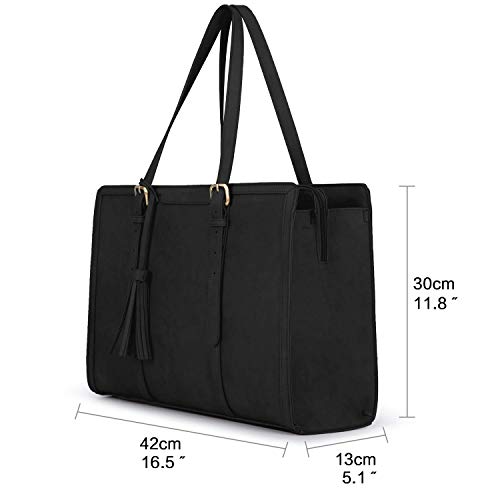 ECOSUSI Laptop Tote Bag for Women Fits Up to 15.6 Inch PU Leather Briefcase Office Handbags Large Capacity with 3 Divided Compartments