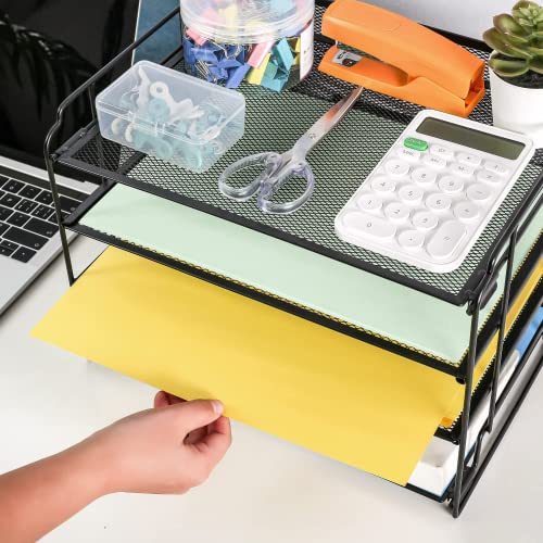 SUPEASY Desktop File Organizer, Mesh File Organizer with 4 Letter Trays, Easy Installation, Desk Organizer for Office, School and Home Black