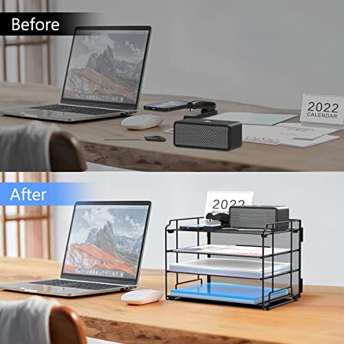 SUPEASY Desktop File Organizer, Mesh File Organizer with 4 Letter Trays, Easy Installation, Desk Organizer for Office, School and Home Black