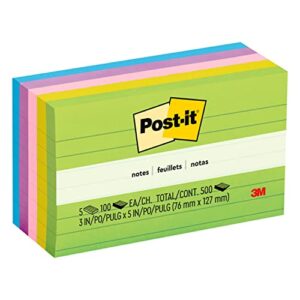 post-it notes, 3×5 in, 5 pads, america’s #1 favorite sticky notes, floral fantasy collection, bold colors, clean removal, recyclable (635-5au)