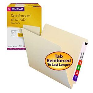 Smead End Tab File Folder, Shelf-Master Reinforced Straight-Cut Tab, Letter Size, Manila, 100 per Box (24110)