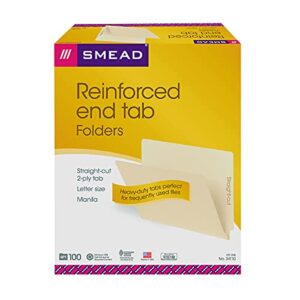 Smead End Tab File Folder, Shelf-Master Reinforced Straight-Cut Tab, Letter Size, Manila, 100 per Box (24110)