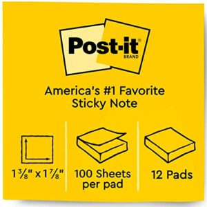 Post-it Mini Notes, 1.5 in x 2 in, 12 Pads, America's #1 Favorite Sticky Notes, Cape Town Collection, Bright Colors (Magenta, Pink, Blue, Green), Clean Removal, Recyclable (653AN)