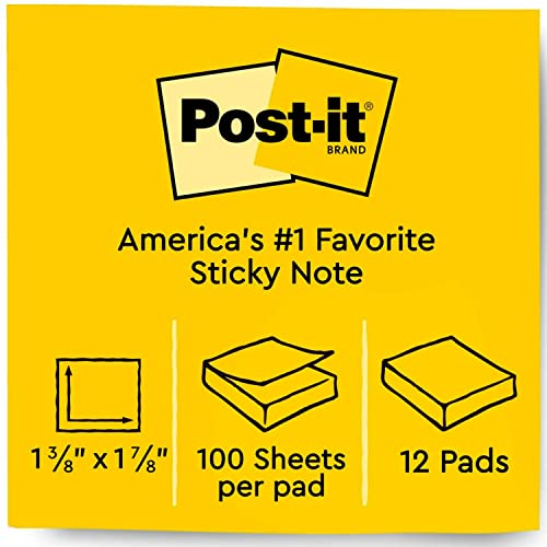 Post-it Mini Notes, 1.5 in x 2 in, 12 Pads, America's #1 Favorite Sticky Notes, Cape Town Collection, Bright Colors (Magenta, Pink, Blue, Green), Clean Removal, Recyclable (653AN)