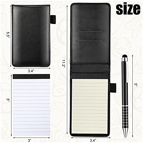 Outus 10 Pieces Mini Pocket Notepad Holder Set, Included Mini Pocket Notepad Holder with 50 Lined Sheets, Metal Pen and 8 Pieces 3 x 5 Inch Memo Book Refills, 30 Lined Paper Per Note Pad (Black)