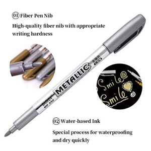 MYARTOOL Metallic Marker Pens, Gold Metallic Permanent Markers for Artist Illustration, Crafts, Gift Card Making, Scrapbooking, Fabric, DIY Photo Album, Value Set of 8