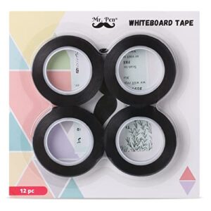 Mr. Pen- Whiteboard Tape, 12 Pack, Black, Thin Tape for Dry Erase Board, Whiteboard Accessories, Dry Erase Board Accessories, Striping Tape, Dry Erase Board Tape, Chart Tape, Graphic Tape, Grid Tape