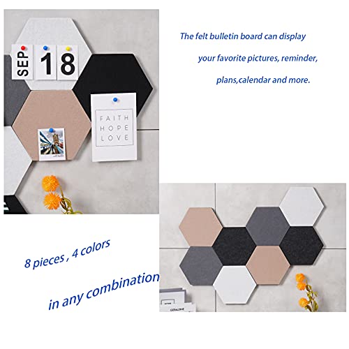 Afumazi 8Pcs Hexagon Felt Cork Board Tiles Self Adhesive Bulletin Board, Pin Board for Wall Decor Memos Photos Display (Set C)