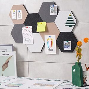 Afumazi 8Pcs Hexagon Felt Cork Board Tiles Self Adhesive Bulletin Board, Pin Board for Wall Decor Memos Photos Display (Set C)