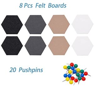 Afumazi 8Pcs Hexagon Felt Cork Board Tiles Self Adhesive Bulletin Board, Pin Board for Wall Decor Memos Photos Display (Set C)