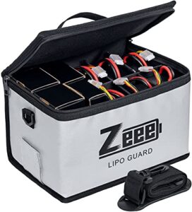 zeee lipo safe bag battery fireproof bag large capacity storage guard battery safe pouch for storage charging – 10 cell adjustable battery safe bag(10.6×6.7×6.7in)