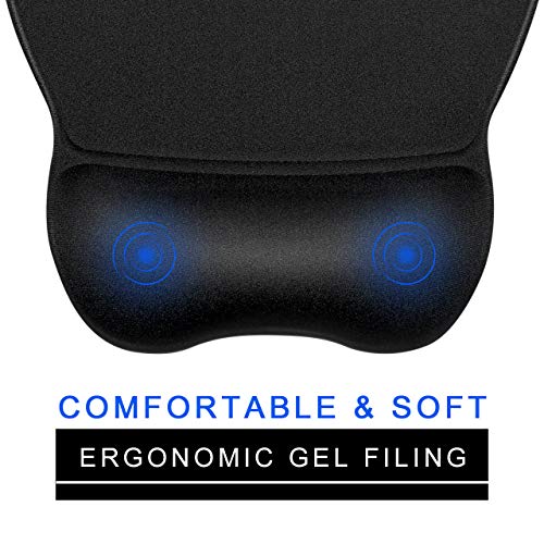 JIKIOU Ergonomic Mouse Pad with Wrist Support Gel Mouse Pad with Wrist Rest, Comfortable Computer Mouse Pad for Laptop, Pain Relief Mousepad with Non-slip PU Base for Office & Home, 9.2 x 8.1 in,Black