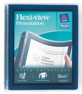 avery flexi-view 3 ring binder, 1 inch round rings, 1 navy blue binder (17685)