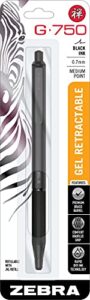 zebra pen g-750 retractable gel pen, black brass barrel, medium point, 0.7mm, black ink, 1-pack (49811)