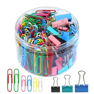 paper clips binder clips, 340pcs paper clips and binder clips assorted sizes, colored paper clips large and medium, binder clips medium, small and mini for home office school document organizing