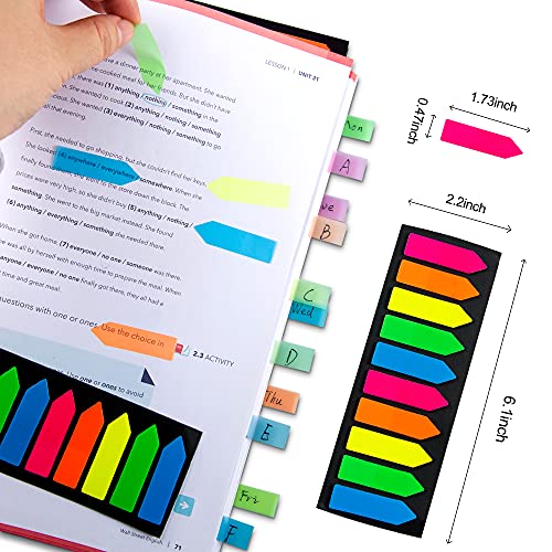 Golcellia Fluorescent Translucent Sticky Note Flags, 1200 Pcs Total, Pack of 10 Color Tabs, Arrow Index Tabs, Page Flag Markers