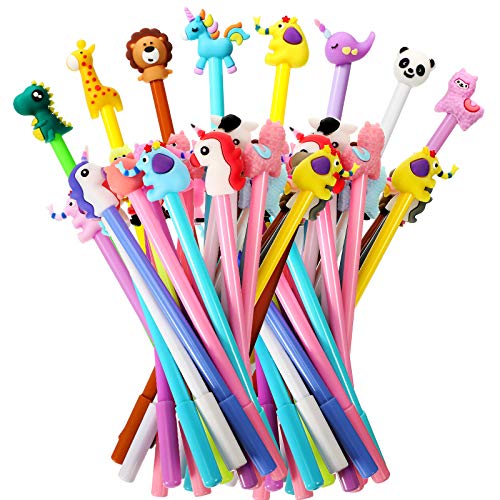 Zonon 64 Pieces Cute Cartoon Gel Ink Pens Cartoon Animal Writing Pens 0.5 mm Assorted Styles Pens Stationery for School Office Home Student Kids Present, 8 Styles