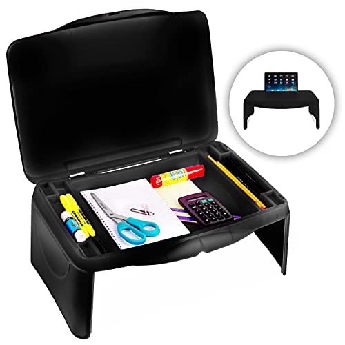 Folding Lap Desk, Laptop Desk, Breakfast Table, Bed Table, Serving Tray - The lapdesk Contains Extra Storage Space and dividers & Folds Very Easy, Great for Kids, Adults, Boys, Girls (Black)