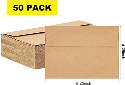 50 Pack Kraft Envelopes 4 x 6 Inch Brown Envelopes,A4 Envelopes, Card Envelopes, Kraft Paper Envelopes, Invitation Envelopes, Postcard Envelopes