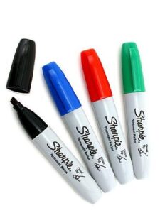 sharpie permanent marker, chisel tip, black, blue, red, green, 1 of each color