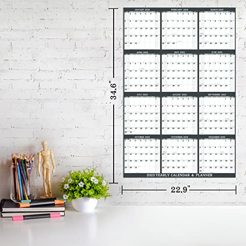 2023 Yearly Wall Calendar - 2023 Dry Erase Wall Calendar, Yearly Wall Calendar 2023 with Julian Date, 34.6" x 22.9" Full Year Wall Calendar, Jan. 2023 - Dec. 2023, Large, Wet & Dry Erase Laminated, Vertical/Horizontal, Reversible - Classic Grey