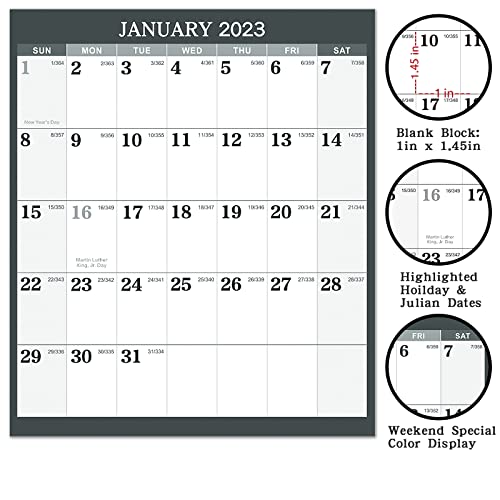 2023 Yearly Wall Calendar - 2023 Dry Erase Wall Calendar, Yearly Wall Calendar 2023 with Julian Date, 34.6" x 22.9" Full Year Wall Calendar, Jan. 2023 - Dec. 2023, Large, Wet & Dry Erase Laminated, Vertical/Horizontal, Reversible - Classic Grey