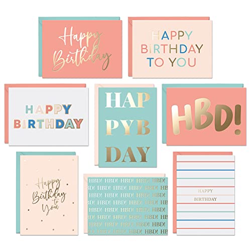 Set of 24 Gold Foil Bulk Birthday Cards Assortment – Bulk Happy Birthday Card with Envelopes Box Set – Assorted Blank Birthday Cards for Women, Men, and Kids in a Boxed Card Pack