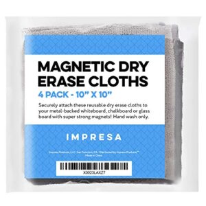 4 Pack Magnetic Cleaning Cloth Dry Erasers For White Boards - Extra Strong Magnet - Compatible with all Whiteboards - Ideal For Classroom, Home and Office Use - Reusable and Washable - 10'' X 10''