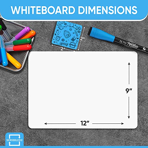 Set of 12 Small White Board Dry Erase Boards Classroom Pack Mini White Boards 9"x12” Double Sided Personal Whiteboards for Students Teachers School Supplies Lapboards l 12 Mini Whiteboard Erasers Incl