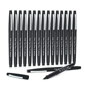 lelix felt tip pens, 15 black pens, 0.7mm medium point felt pens, felt tip markers pens for journaling, writing, note taking, planner, perfect for art office and school supplies