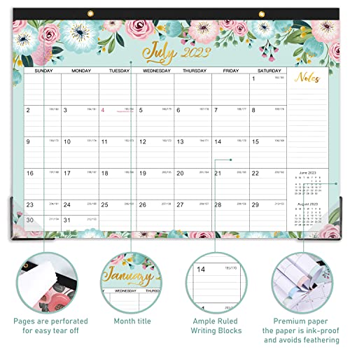 2023-2024 Desk Calendar - 18 Monthly Desk/Wall Calendar 2023-2024 2-in-1,16.8" x 12", Jan 2023 - Jun 2024, Thick Paper with Corner Protectors, Large Ruled Blocks - Floral