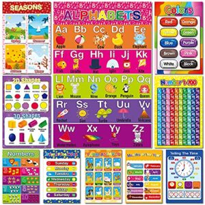 educational preschool learning poster for toddler, pre-k, kindergarten, daycares, classroom, homeschool teachers – incl alphabet, colors, shapes, numbers, farm animals and more – 16 x 11 inch, 10 pcs