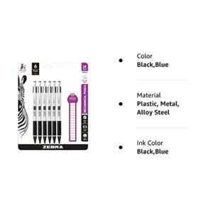 Zebra M-301 Stainless Steel Mechanical Pencil 0.5 mm Point Size, 6 Pack with 15 Bonus Erasers Refills - Standard HB Lead - Professional Black Grip