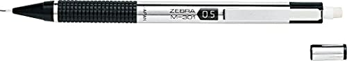 Zebra M-301 Stainless Steel Mechanical Pencil 0.5 mm Point Size, 6 Pack with 15 Bonus Erasers Refills - Standard HB Lead - Professional Black Grip