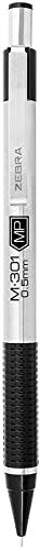 Zebra M-301 Stainless Steel Mechanical Pencil 0.5 mm Point Size, 6 Pack with 15 Bonus Erasers Refills - Standard HB Lead - Professional Black Grip